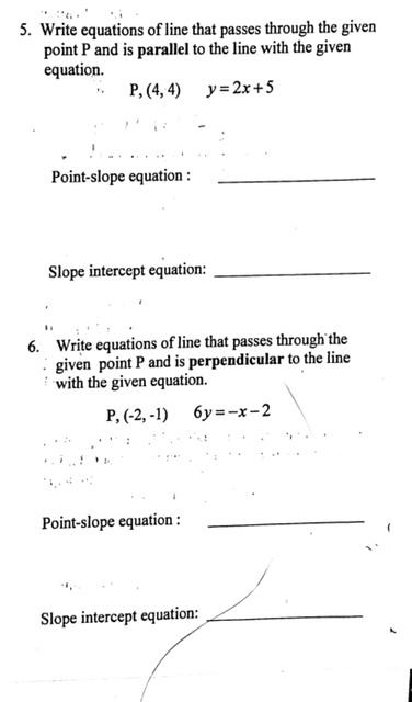 Solved 5. Write equations of line that passes through the | Chegg.com