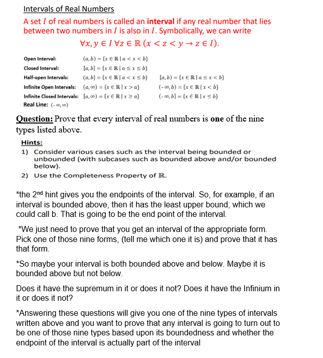 Solved Intervals of Real Numbers A set I of real numbers is | Chegg.com