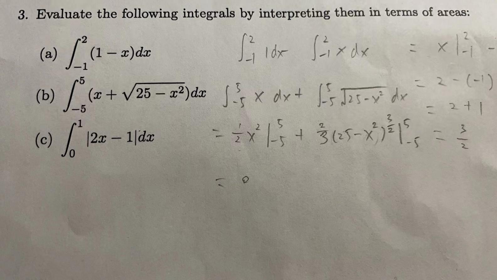 Solved 3. Evaluate the following integrals by interpreting | Chegg.com