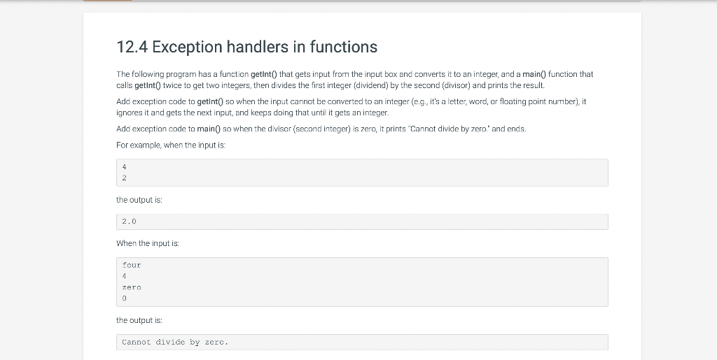 Solved 12.4 Exception handlers in functions (Python | Chegg.com