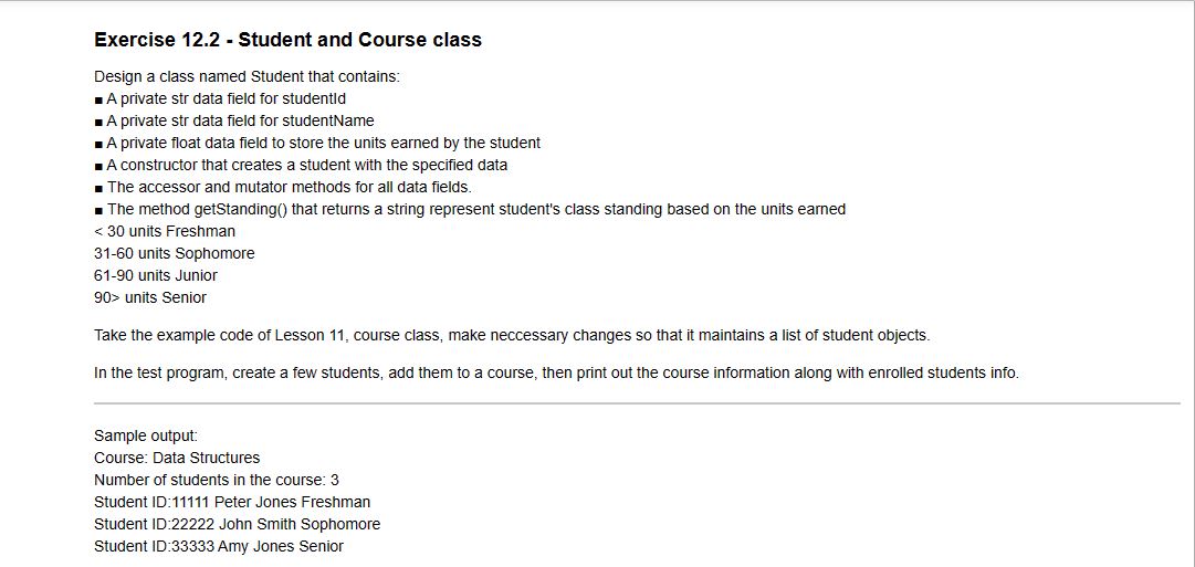 Solved Exercise 12.2 - Student and Course class Design a | Chegg.com