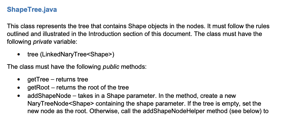 Shape Tree.java This class represents the tree that | Chegg.com