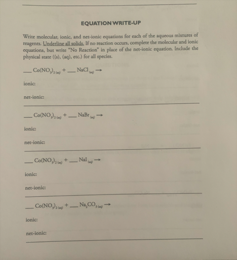 Solved EQUATION WRITE-UP Write molecular, ionic, and | Chegg.com