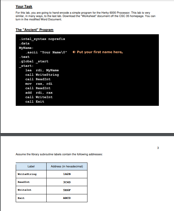 For This Lab You Are Going To Hand Encode A Simple 