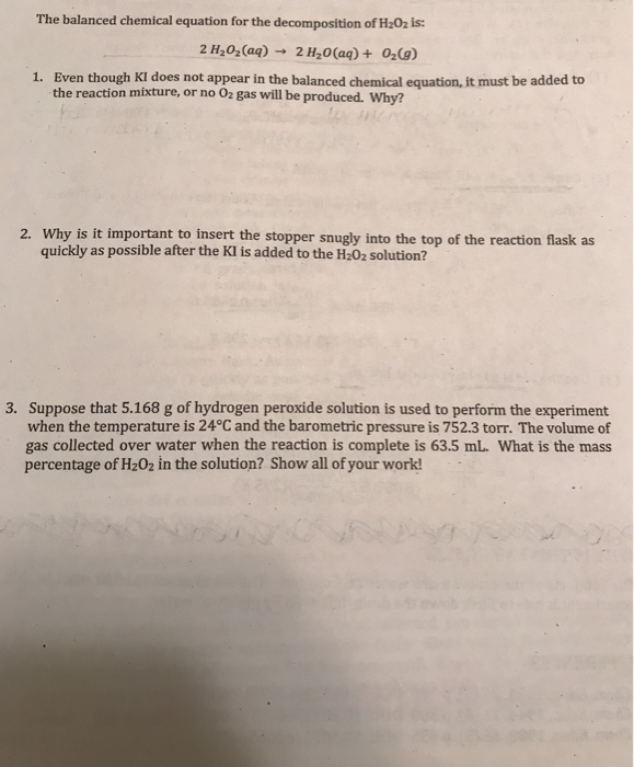 Balanced Chemical Equation Decomposition Of Hydrogen Peroxide ...