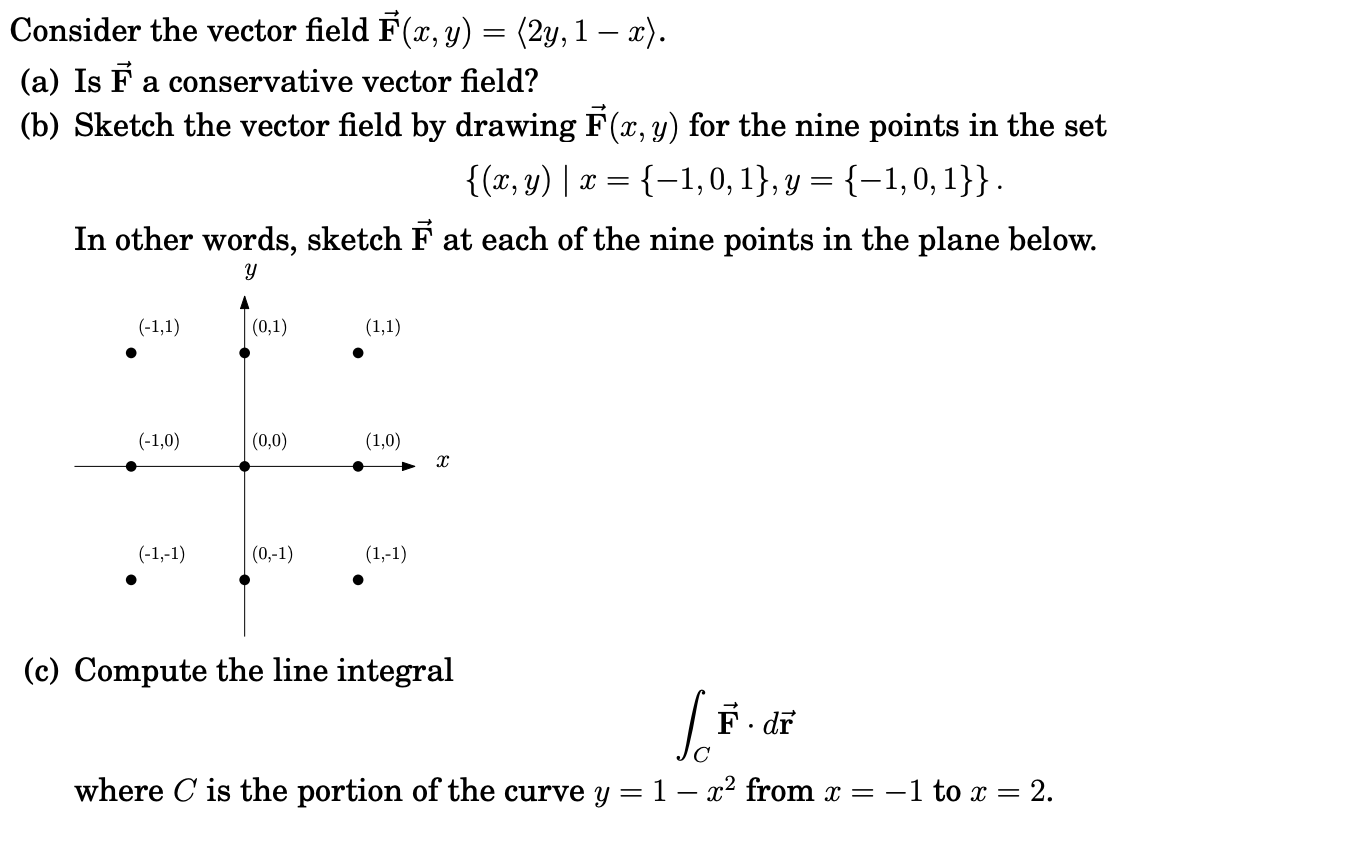 Solved , = a Consider the vector field F(x, y) = (2y, 1 – | Chegg.com