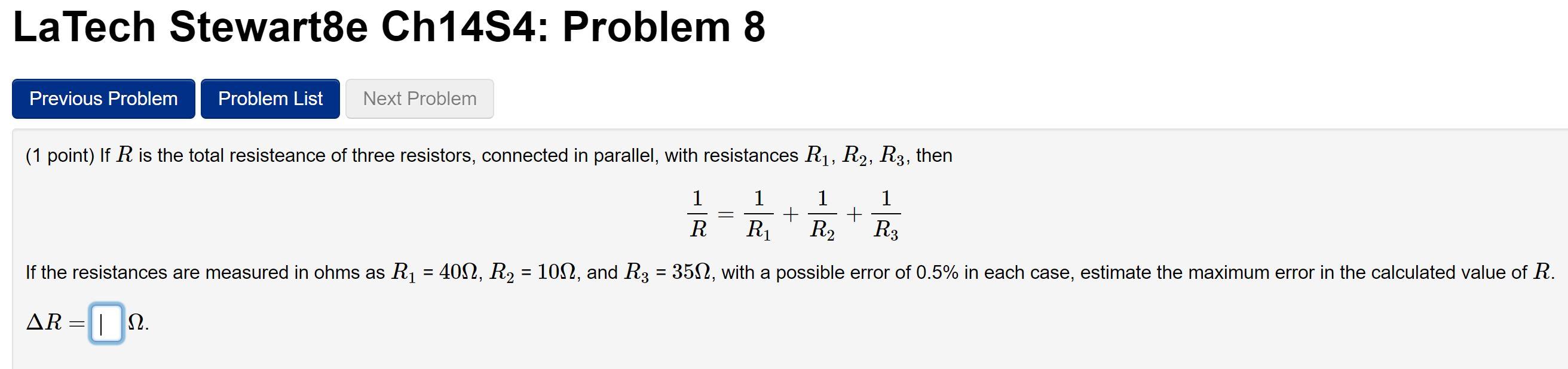 Solved LaTech Stewart8e Ch14S4: Problem 8 Previous Problem | Chegg.com