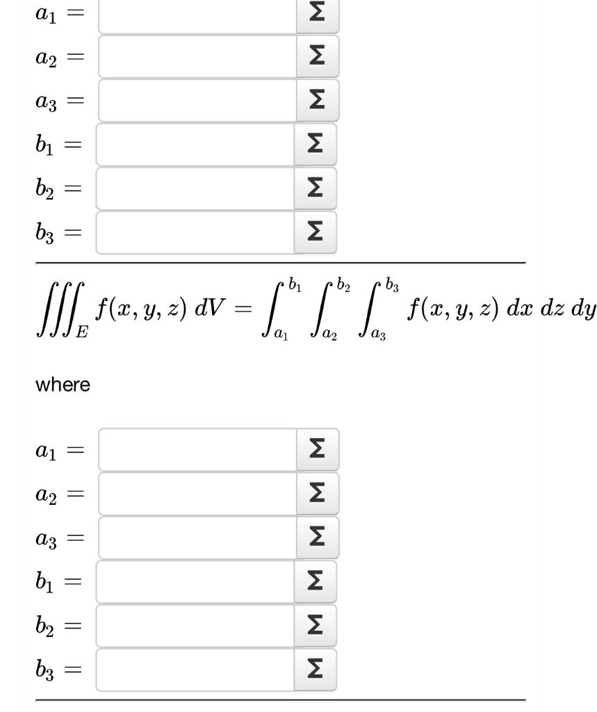 Solved (1 point) Express the integral ∭Ef(x,y,z)dV as an | Chegg.com