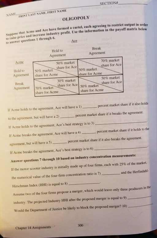Solved SECTION# NAME PRINT LAST NAME, FIRST NAME OLIGOPOLY | Chegg.com