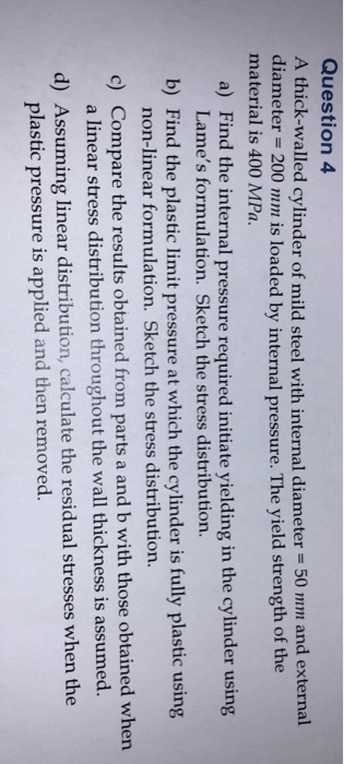 Solved Question 4 A thick-walled cylinder of mild steel with | Chegg.com