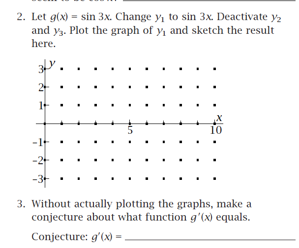 Solved 2. Let g(x)=sin3x. Change y1 to sin3x. Deactivate y2 | Chegg.com