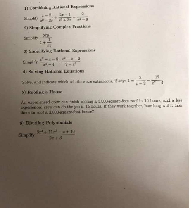 Solved 1) Combining Rational Expressions 2 エー2.2x-1 2) | Chegg.com