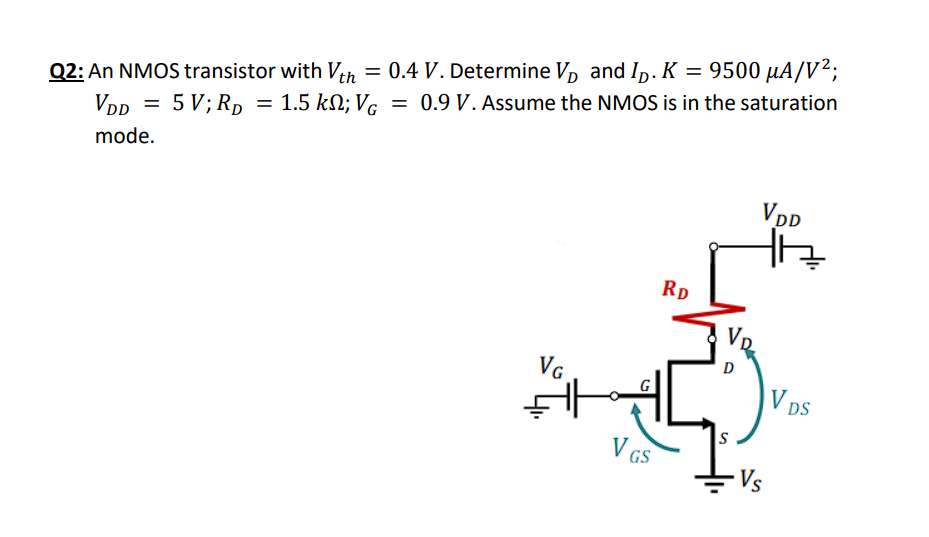 Solved Q2: An ﻿NMOS transistor with Vth =0.4V. ﻿Determine VD | Chegg.com