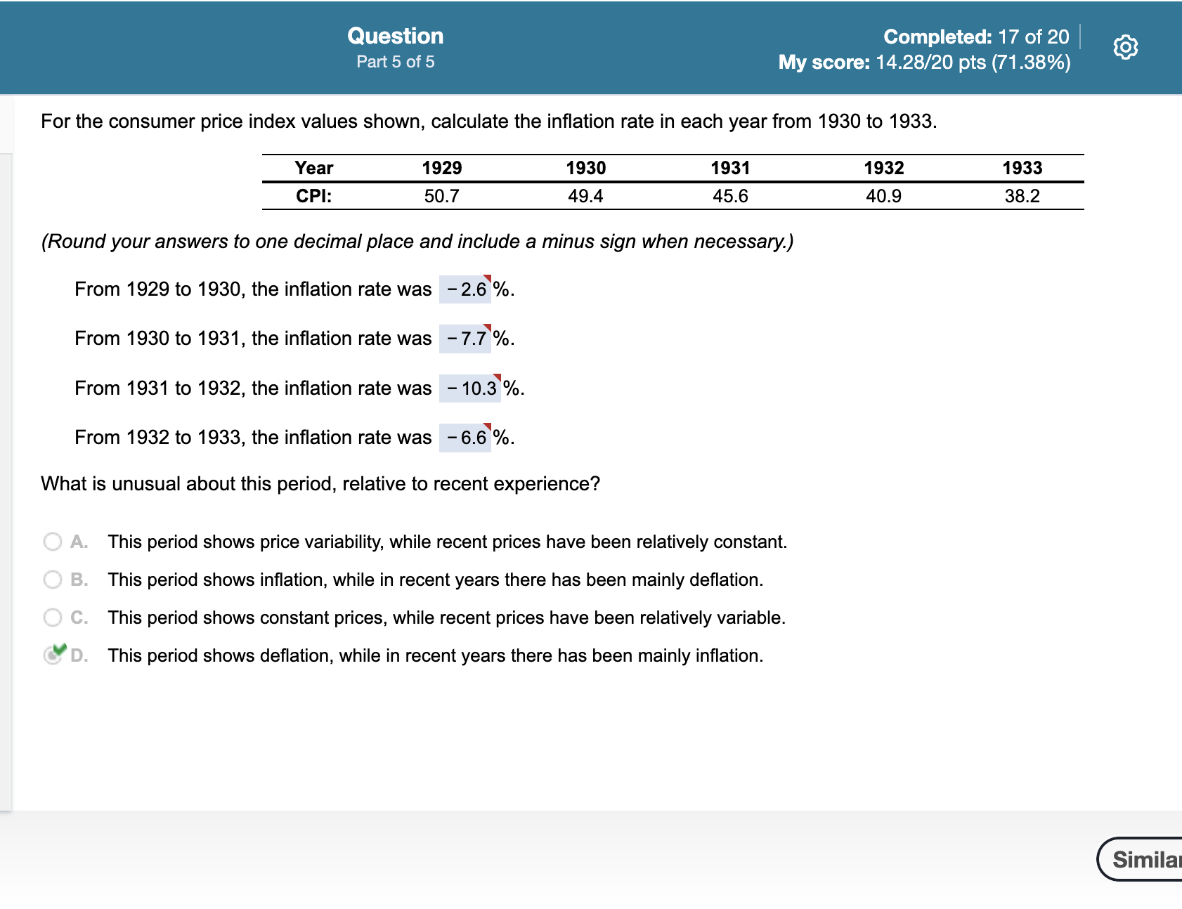 Solved For the consumer price index values shown, calculate | Chegg.com