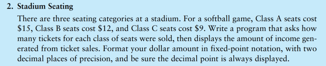 Solved 2. Stadium Seating There are three seating categories | Chegg.com