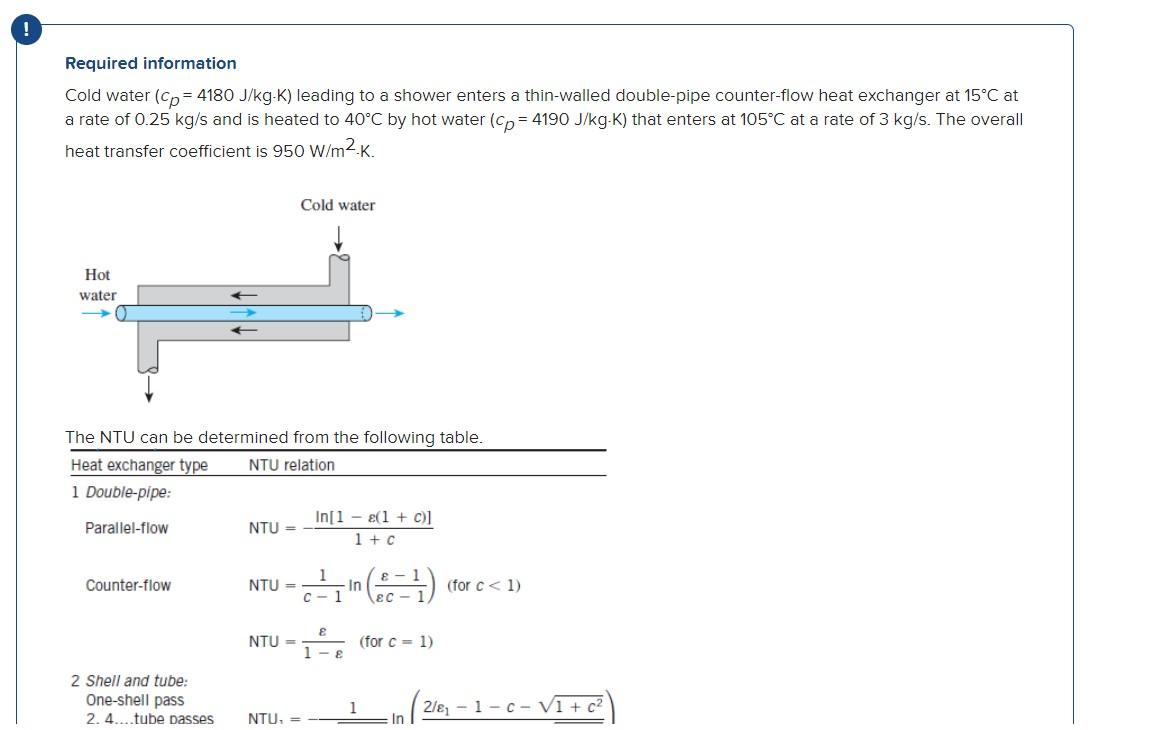 Solved Required information Cold water (cp=4180 J/kg⋅K) | Chegg.com