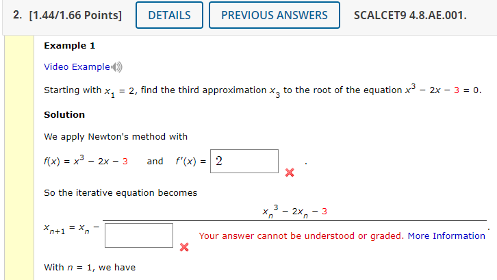 Solved Video Example.((i)) Starting with x1=2, find the | Chegg.com