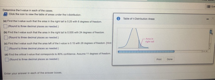 Solved EQue Determine the t-value in each of the cases Click | Chegg.com