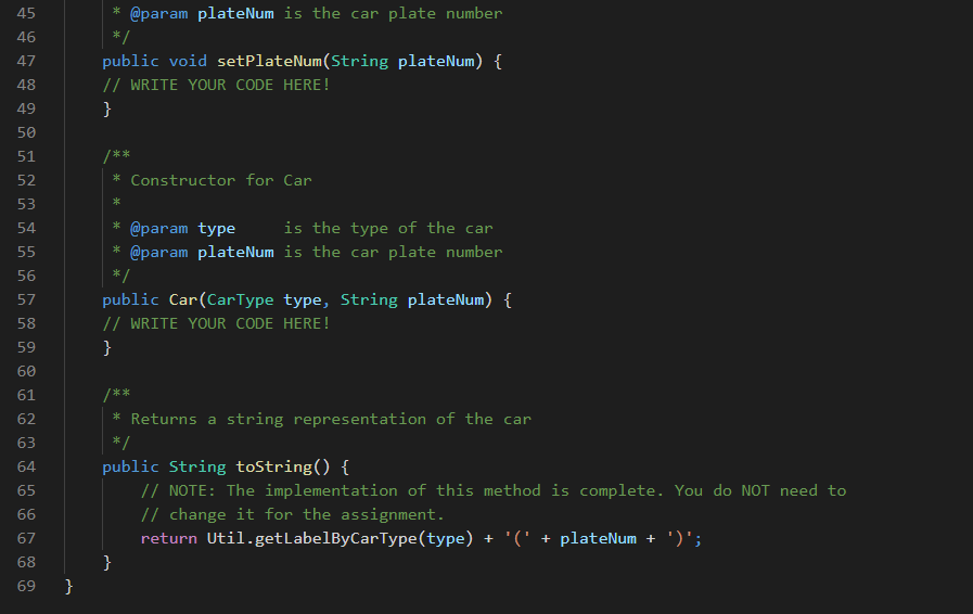 Solved 4 public class Car { 5 6 7 ** 8 * Instance variable | Chegg.com
