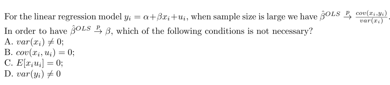 Solved For the linear regression model yi = a+BXi+Ui, when | Chegg.com