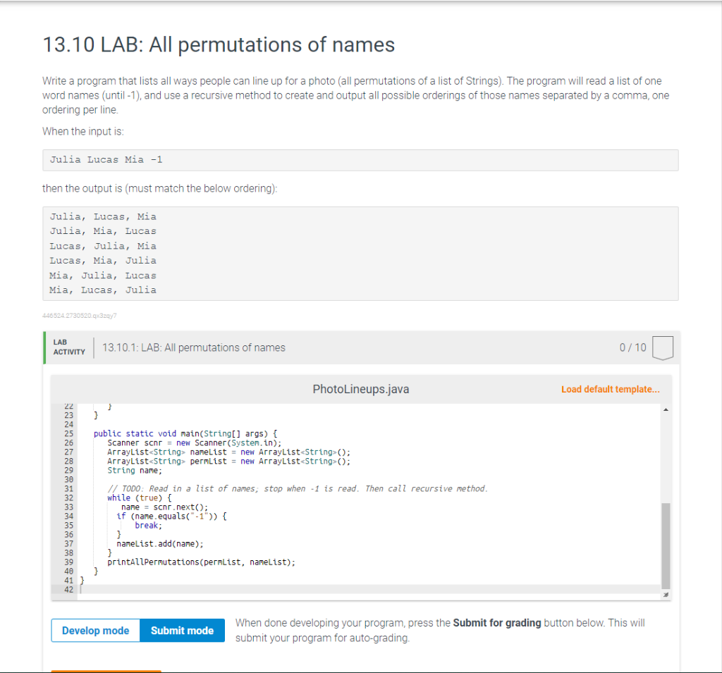 Solved (Java) The Zybook's Lab wants me to print every | Chegg.com