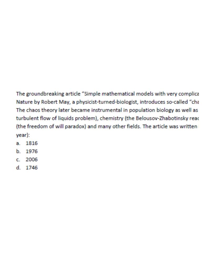 Solved The groundbreaking article "Simple mathematical | Chegg.com