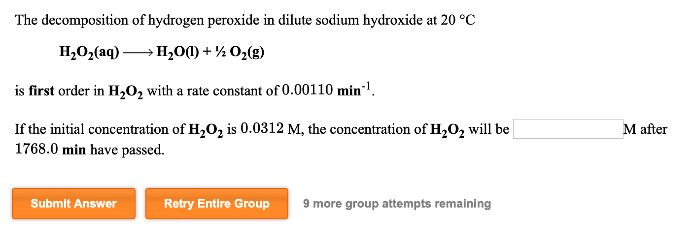 Solved The decomposition of hydrogen peroxide in dilute | Chegg.com