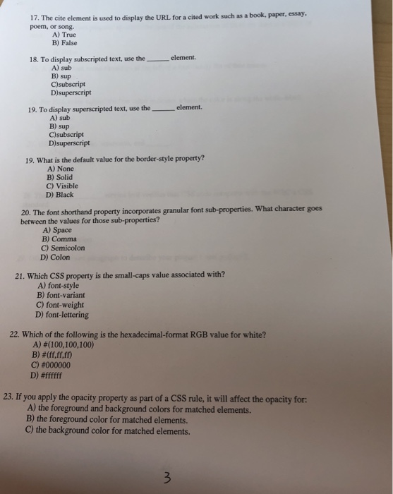 Solved 17. The cite element is used to display the URL for a | Chegg.com