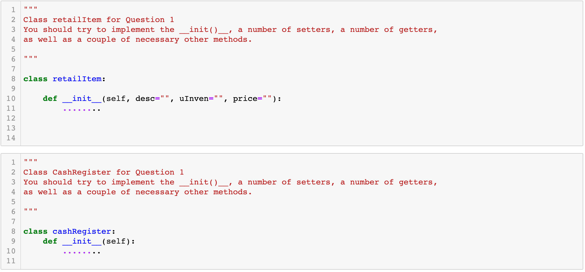 Solved 1. a Write a class named RetailItem that holds data | Chegg.com