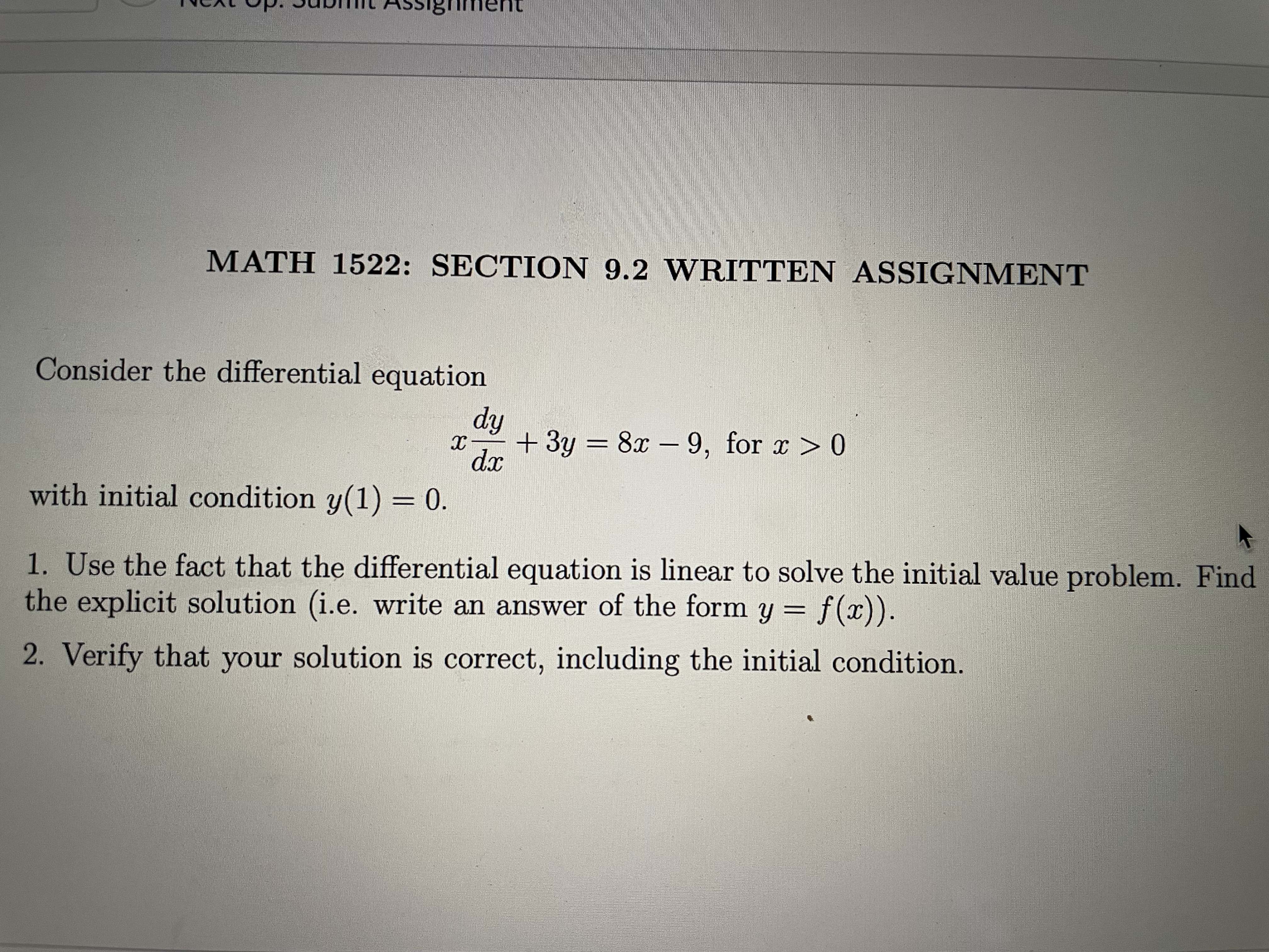 Solved MATH 1522: SECTION 9.2 WRITTEN ASSIGNMENT Consider | Chegg.com