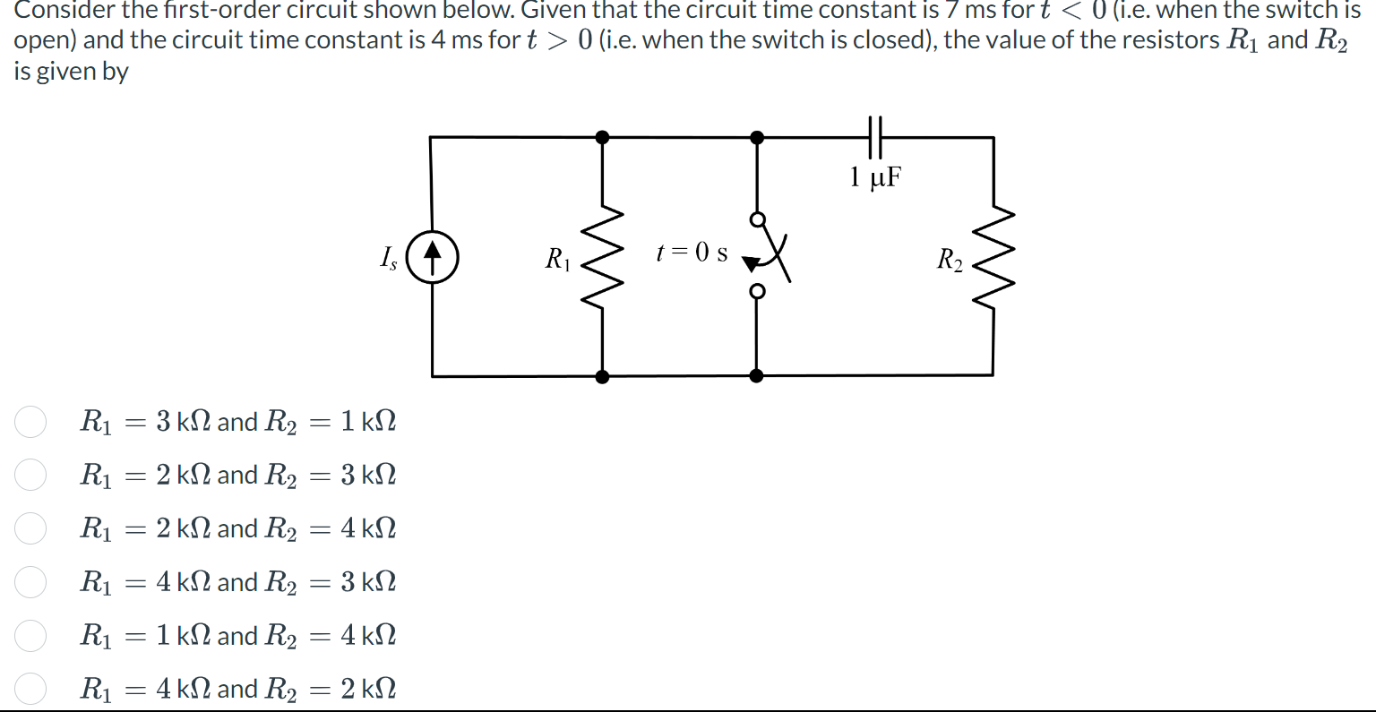 Solved Consider the first-order circuit shown below. Given | Chegg.com