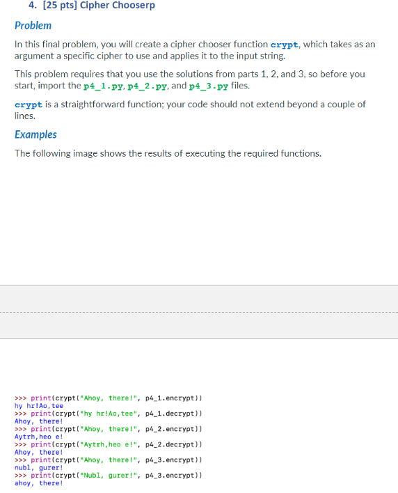 4. (25 pts] Cipher Chooserp Problem In this final | Chegg.com