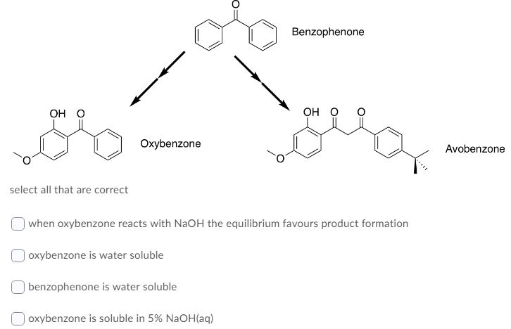 Solved Benzophenone OH O OH O FO Oxybenzone Avobenzone | Chegg.com