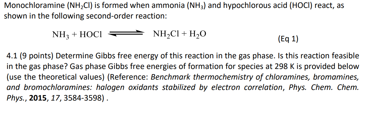 Solved Monochloramine (NH2Cl) is formed when ammonia (NH3) | Chegg.com