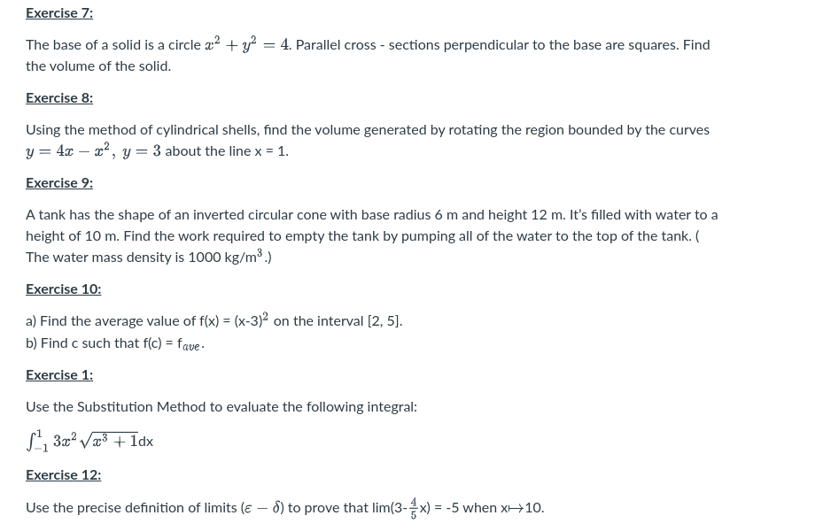 Solved Exercise 7: = 4. Parallel cross-sections | Chegg.com