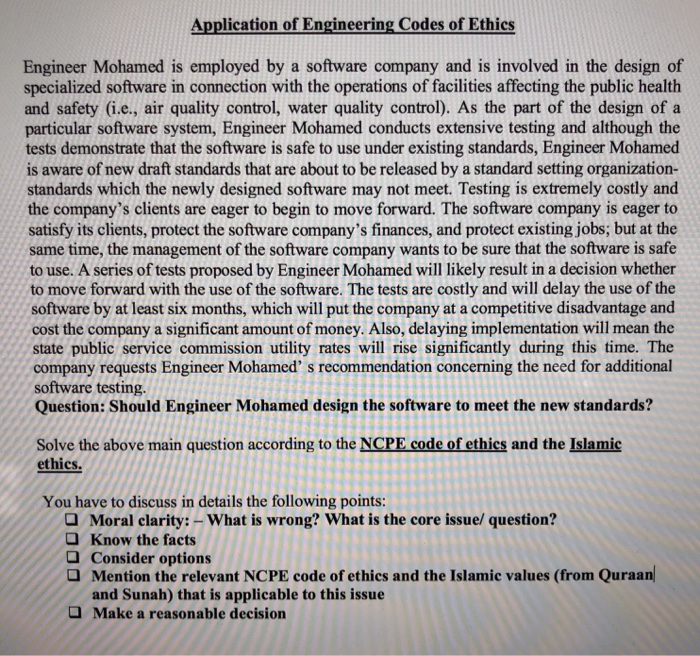 Solved Application of Engineering Codes of Ethics Engineer | Chegg.com