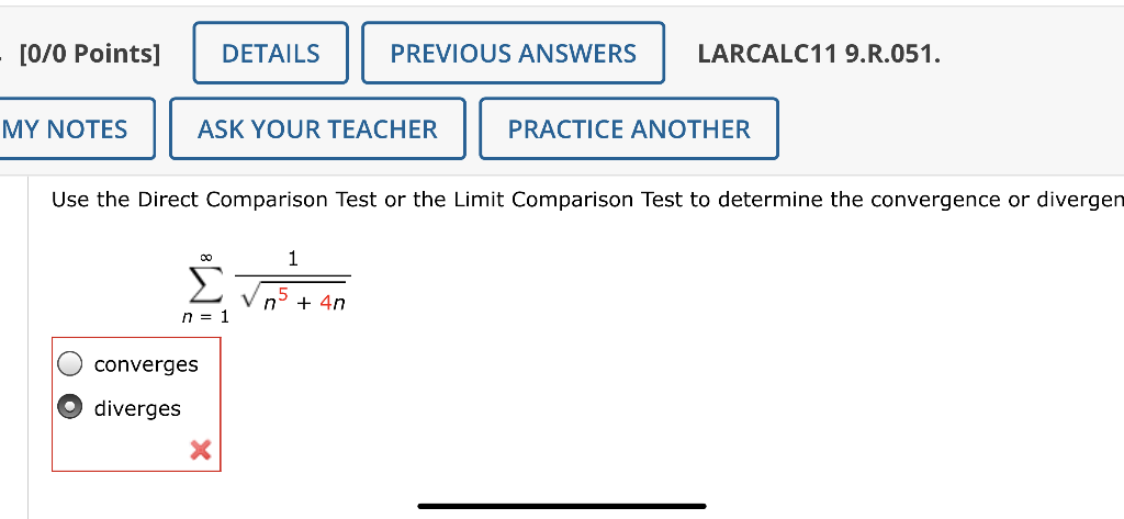 Solved Use the Direct Comparison Test or the Limit | Chegg.com