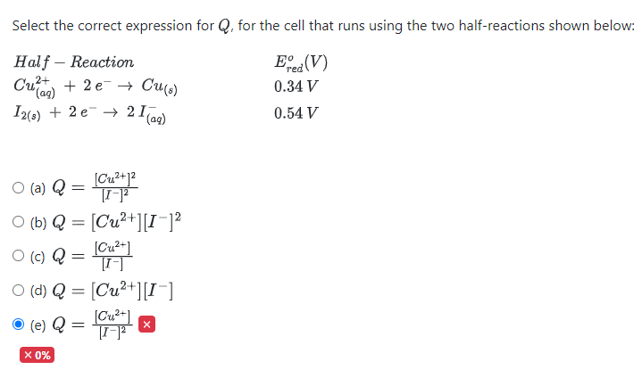 Solved Select the correct expression for Q, for the cell | Chegg.com