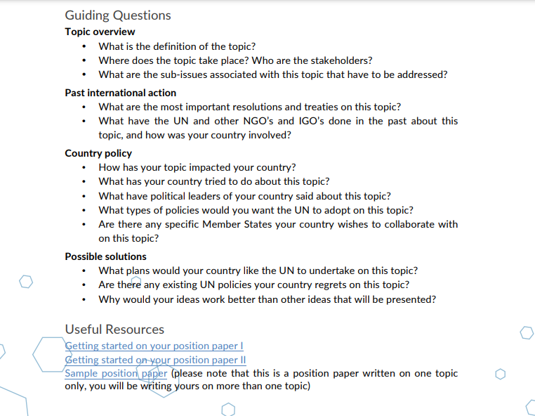 Solved MUN MOCK DEBATE Question:-Write a position paper for | Chegg.com