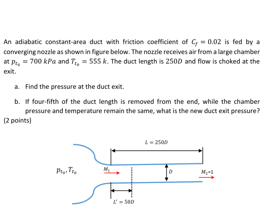 Solved = An adiabatic constant-area duct with friction | Chegg.com