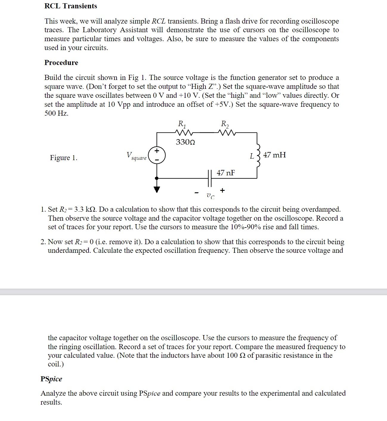 Solved RCL Transients This week, we will analyze simple RCL | Chegg.com