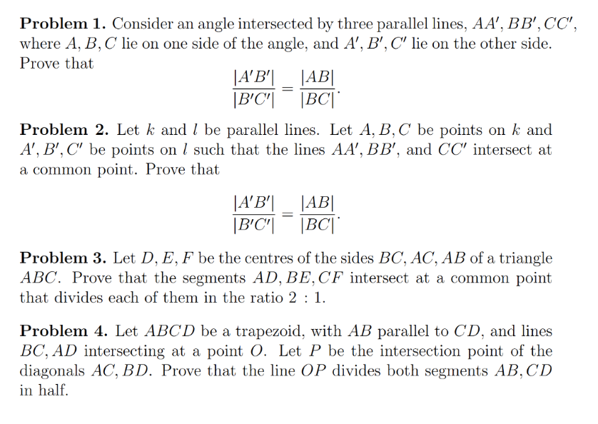 Solved Problem 1. Consider an angle intersected by three | Chegg.com