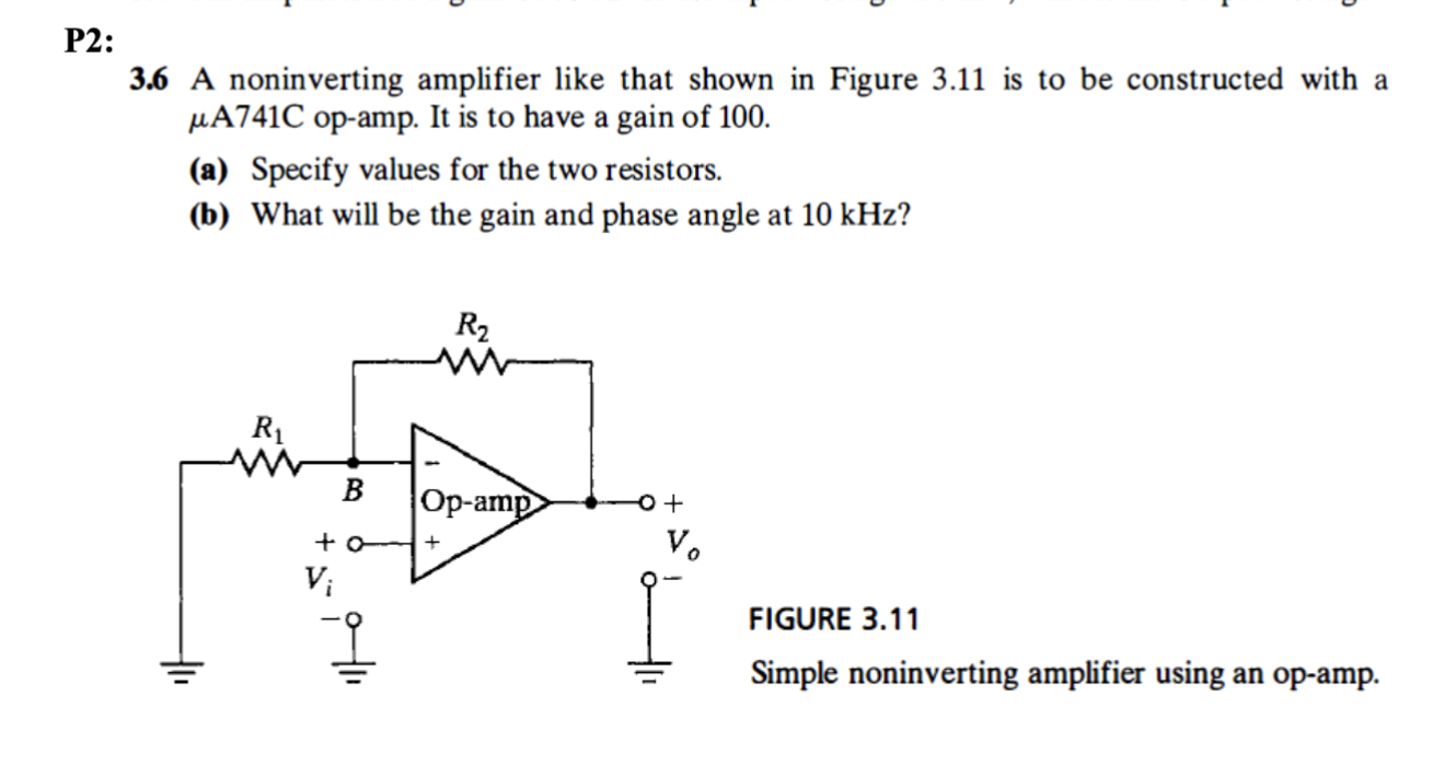 Solved P2:3.6 ﻿A noninverting amplifier like that shown in | Chegg.com