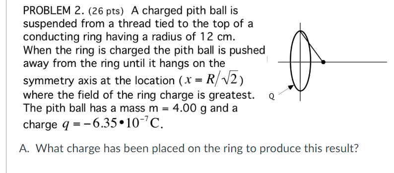 Solved PROBLEM 2. (26 pts) A charged pith ball is suspended | Chegg.com
