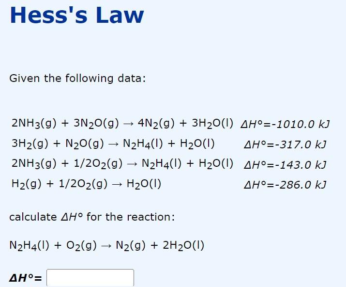 Solved Hess's Law Given the following data: 2NH3( g)+3 | Chegg.com