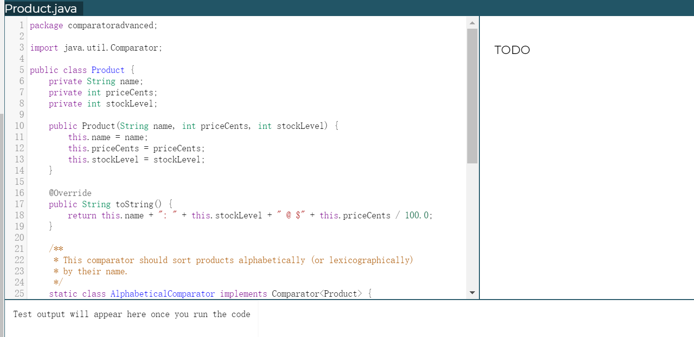 Solved Product.java static class AlphabeticalComparator | Chegg.com