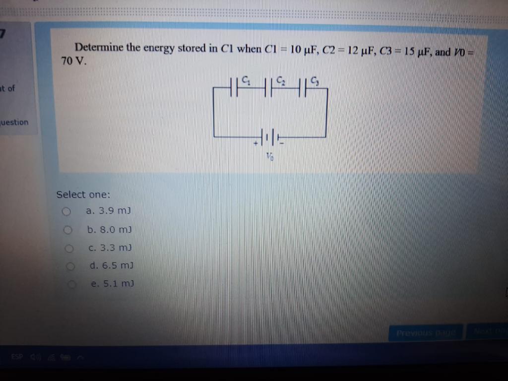 Solved Determine the energy stored in Cl when C1 = 10 uF, C2 | Chegg.com