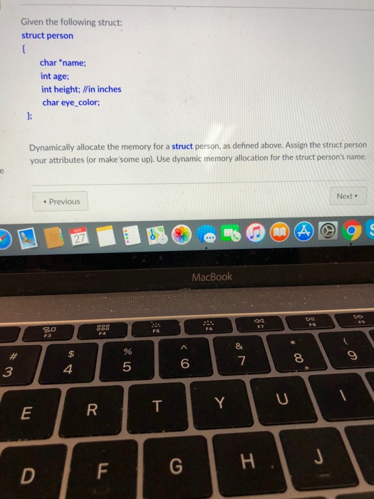 Solved Given the following struct struct person char·name; | Chegg.com