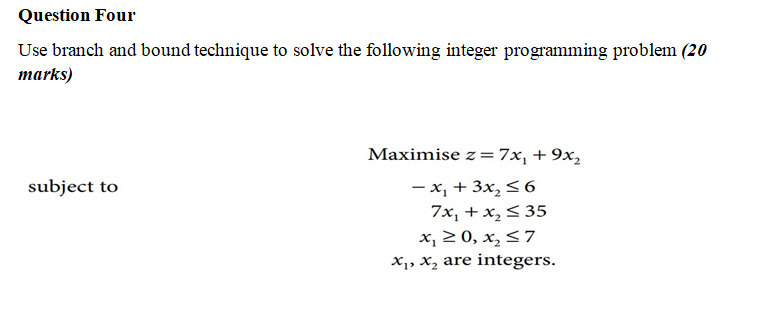 Solved Question Four Use branch and bound technique to solve | Chegg.com