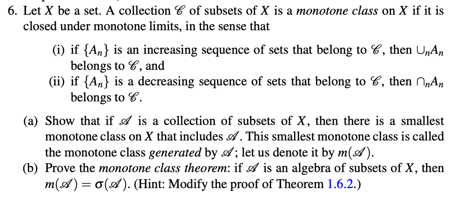 Solved 6. Let X be a set. A collection C of subsets of X is | Chegg.com